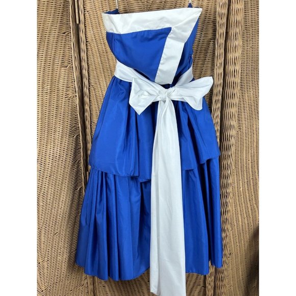 Dresses | Vintage Prom Dress Royal Blue White 198 Puff Tea Length ...